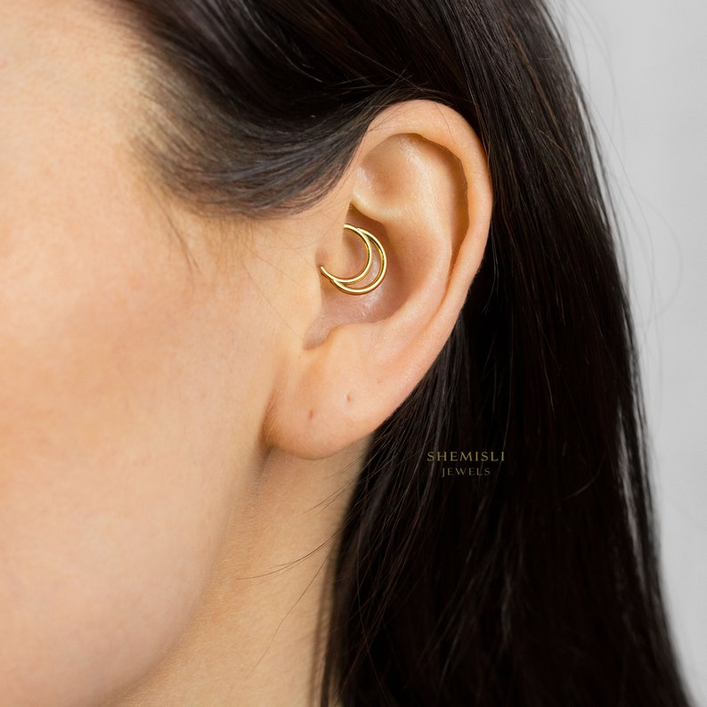 Double Septum Ring Crescent Moon Hoop Daith Hoop Hinged - Etsy