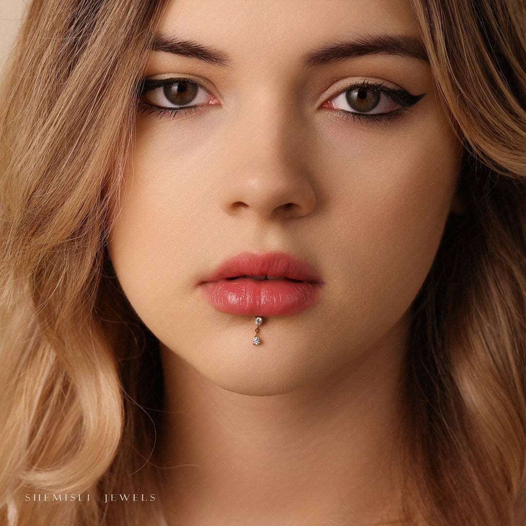 Tiny Dangle 2 Gems Threadless Flat Back Lip Labret Stud, 18,16ga, 6 ...