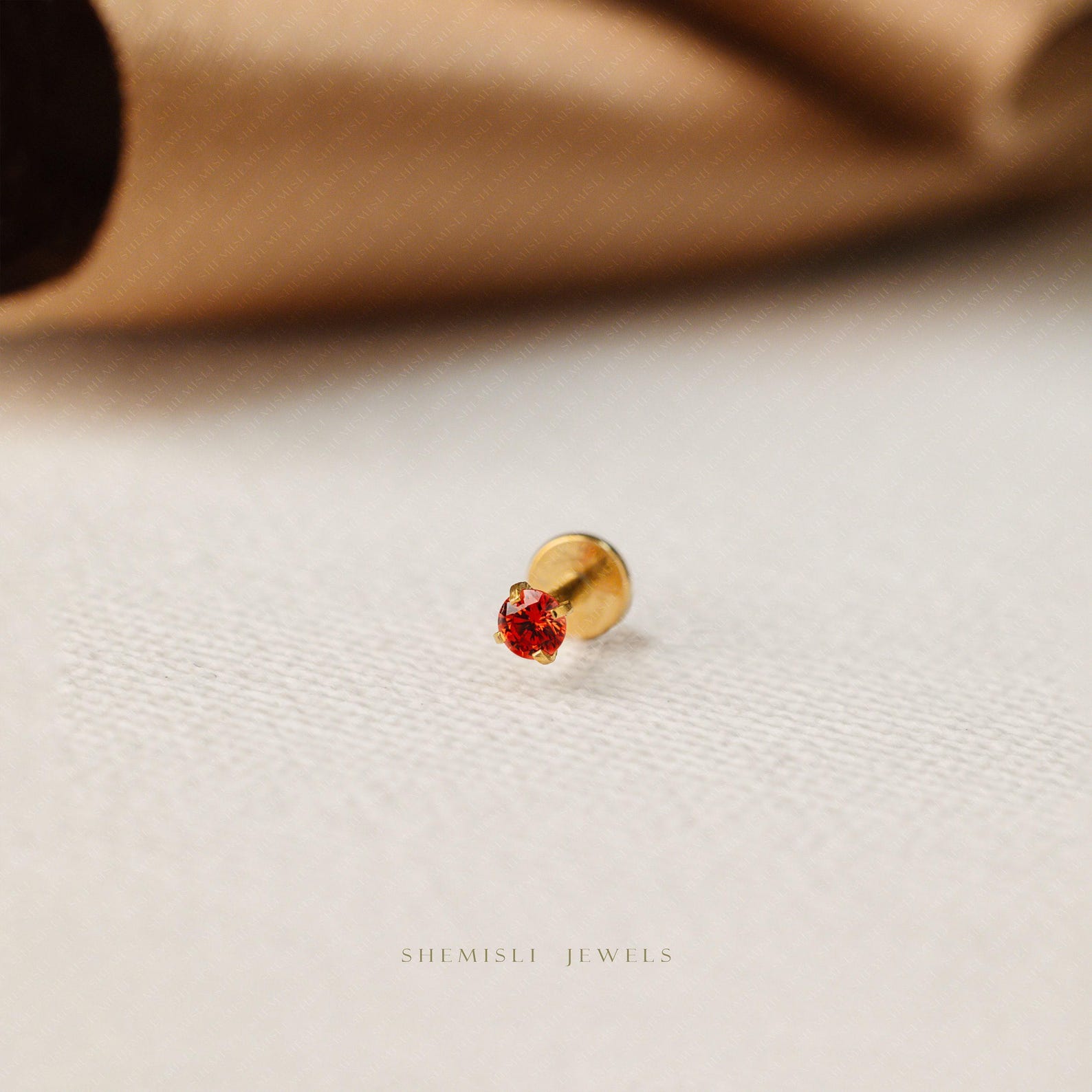 Garnet Lip Stud, Threadless Flat Back, Minimalist Style, A-SS599 - Etsy