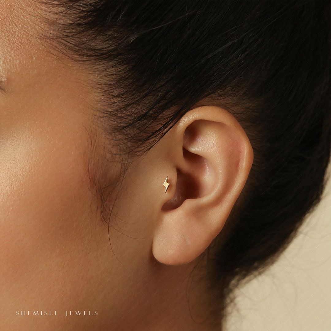 Tiny Lightning Threadless Flat Back Tragus Stud, 20,18,16ga, 5-10mm ...