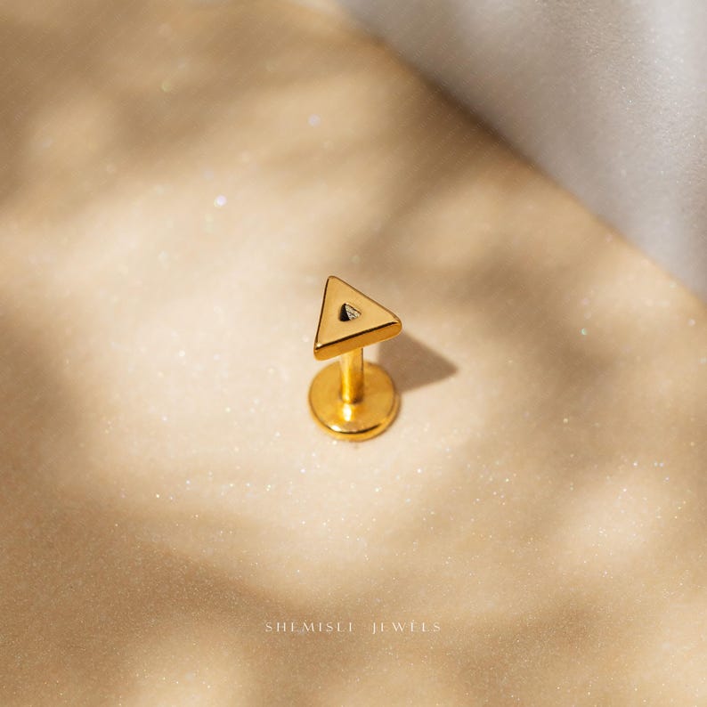 Triangle Tragus Stud, Threadless Flat Back Earring, Minimalist Style, A ...