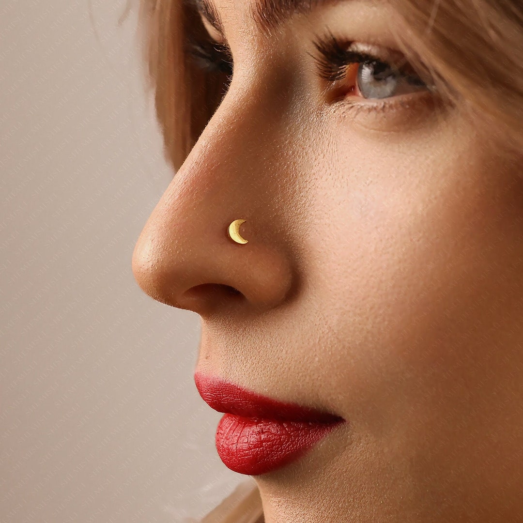 Tiny Moon Threadless Flat Back Nose Stud, 20,18,16ga, 5-10mm, Unisex ...