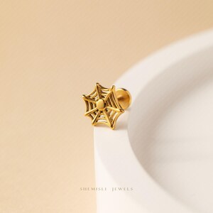Spider Web Stud, Threadless Flat Back Earring, Minimalist Style, A ...