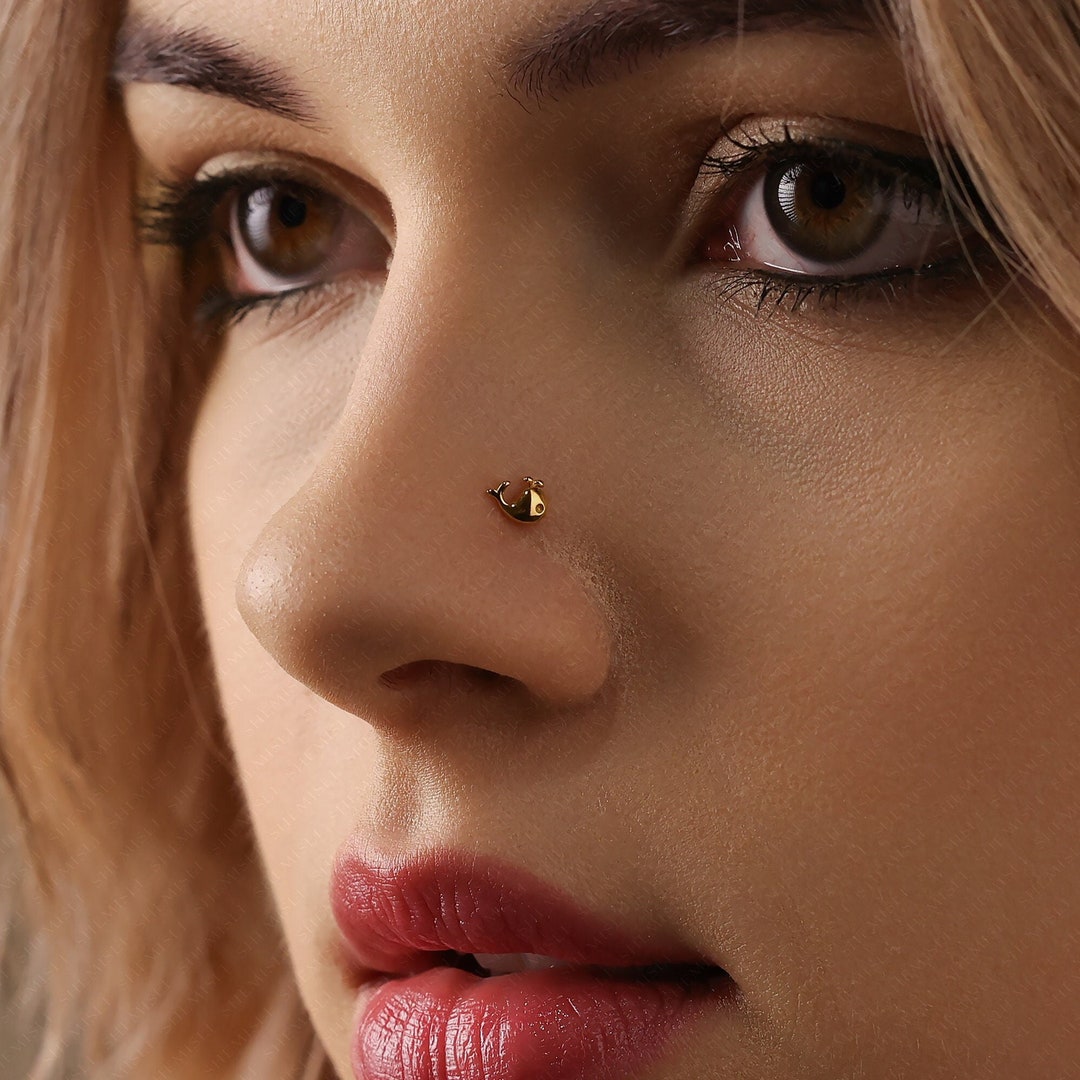 Tiny Whale Threadless Flat Back Nose Stud, 20,18,16ga, 5-10mm Unisex ...
