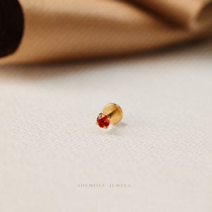 Tiny Garnet Threadless Flat Back Nose Stud, January Birthstone, 20,18,16ga, 5-10mm, Unisex ...