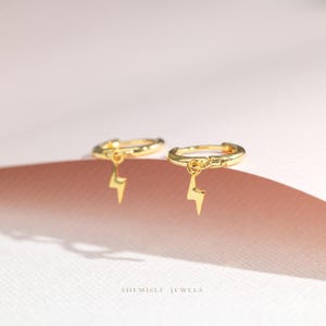 Tiny Lightning Drop Hoop Earring, Huggies, Unisex, Gold, Silver ...