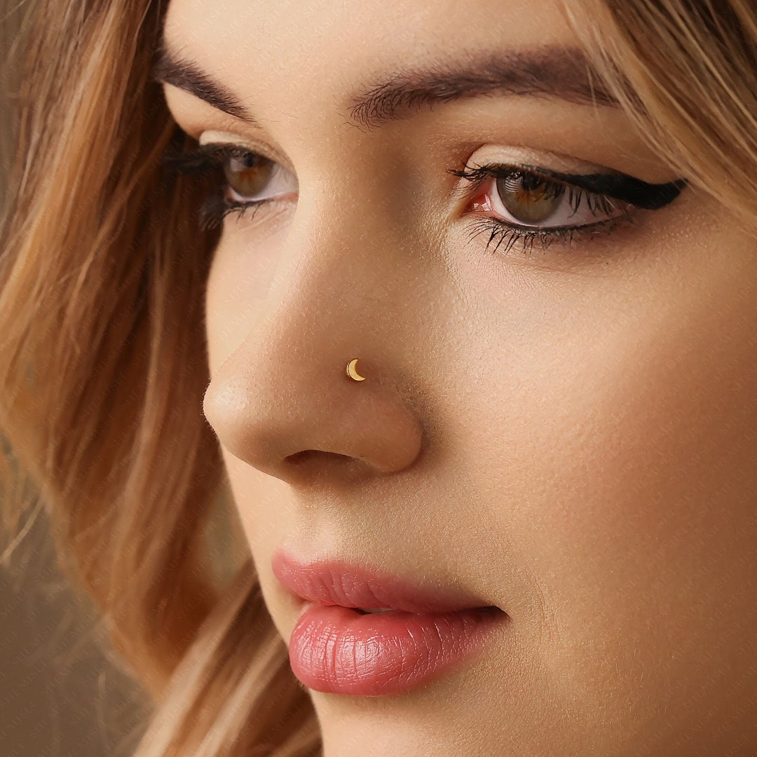 Super Tiny Cute Moon Threadless Flat Back Nose Stud, 20,18,16ga, 5-10mm ...