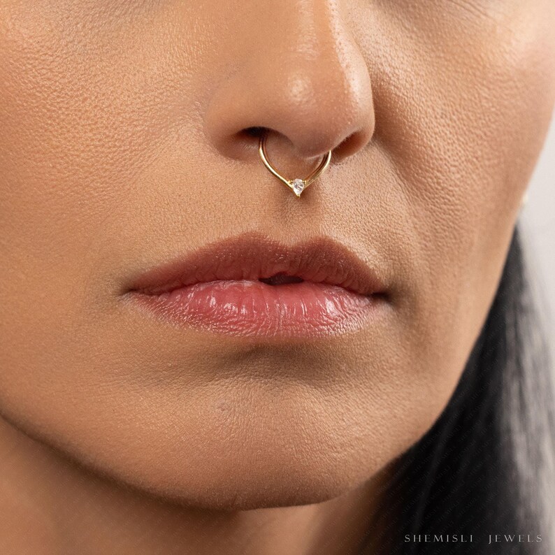 Teardrop Stone Nose Ring, Septum Hoop, Minimalist Style, A-SH214 SH215 ...
