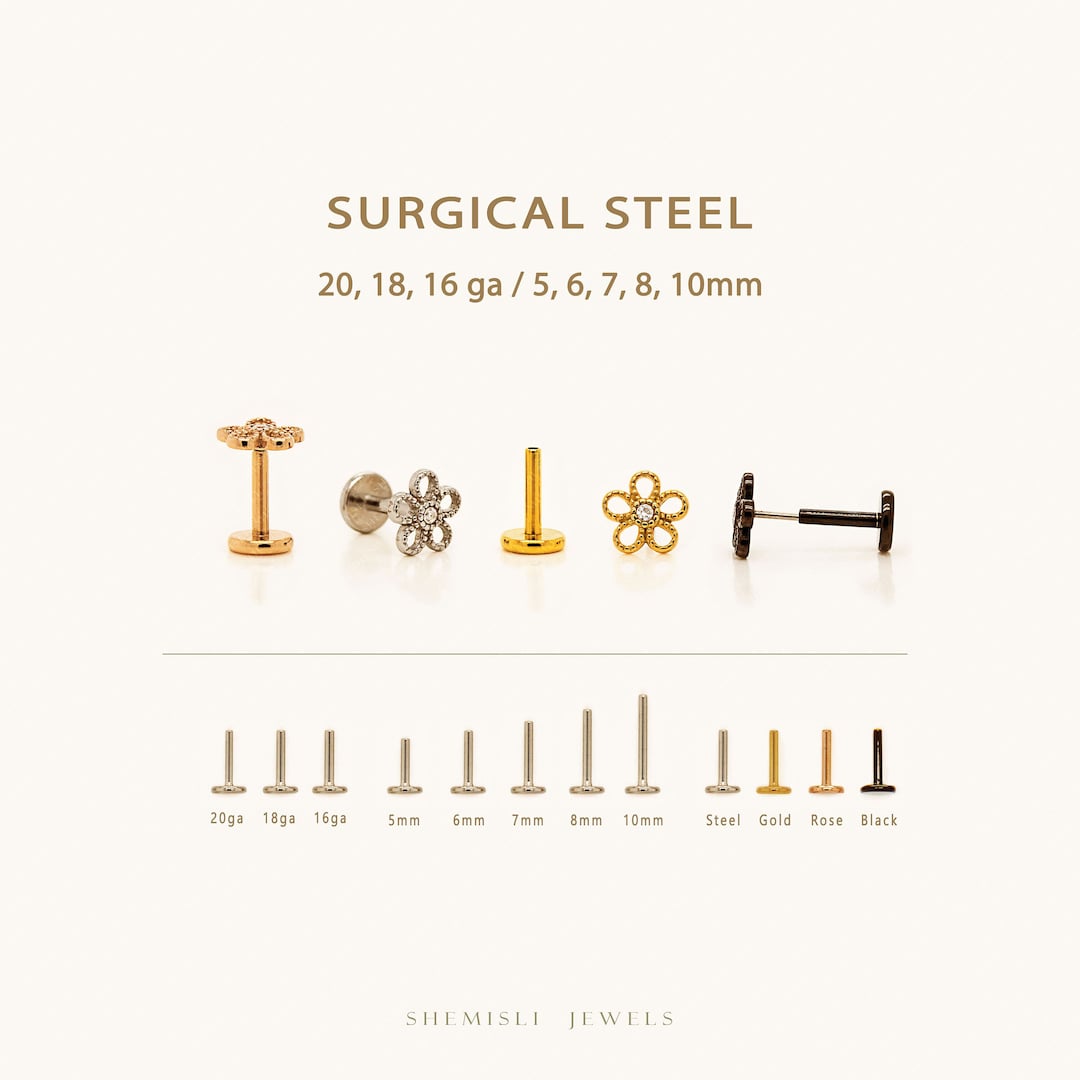 Tiny Open Flower Threadless Flat Back Earrings, 20,18,16ga, 5-10mm ...