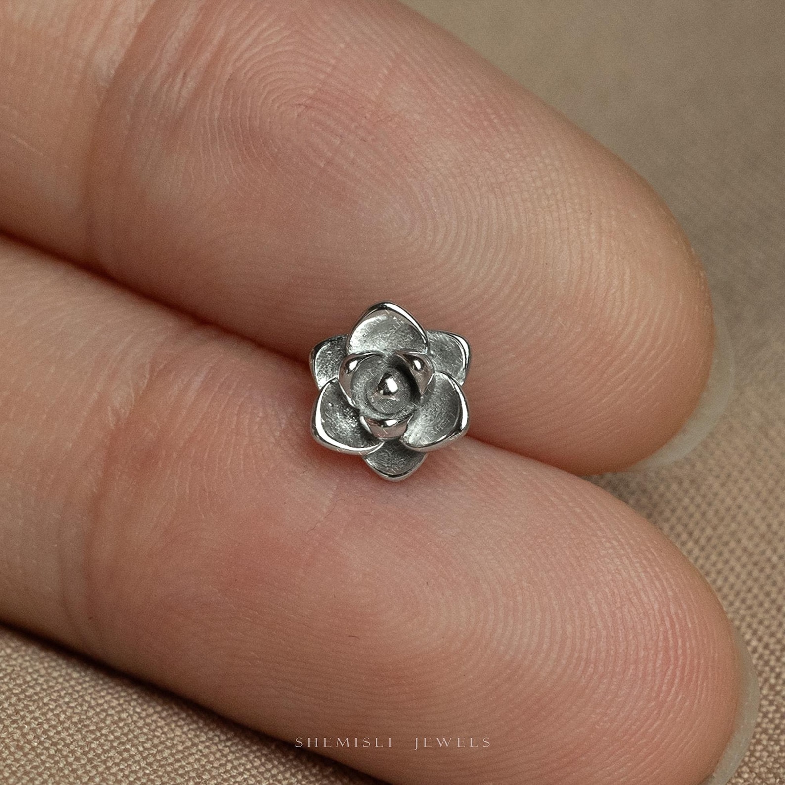 Magnolia Flower Stud, Threadless Flat Back Earring, Minimalist Style, A ...