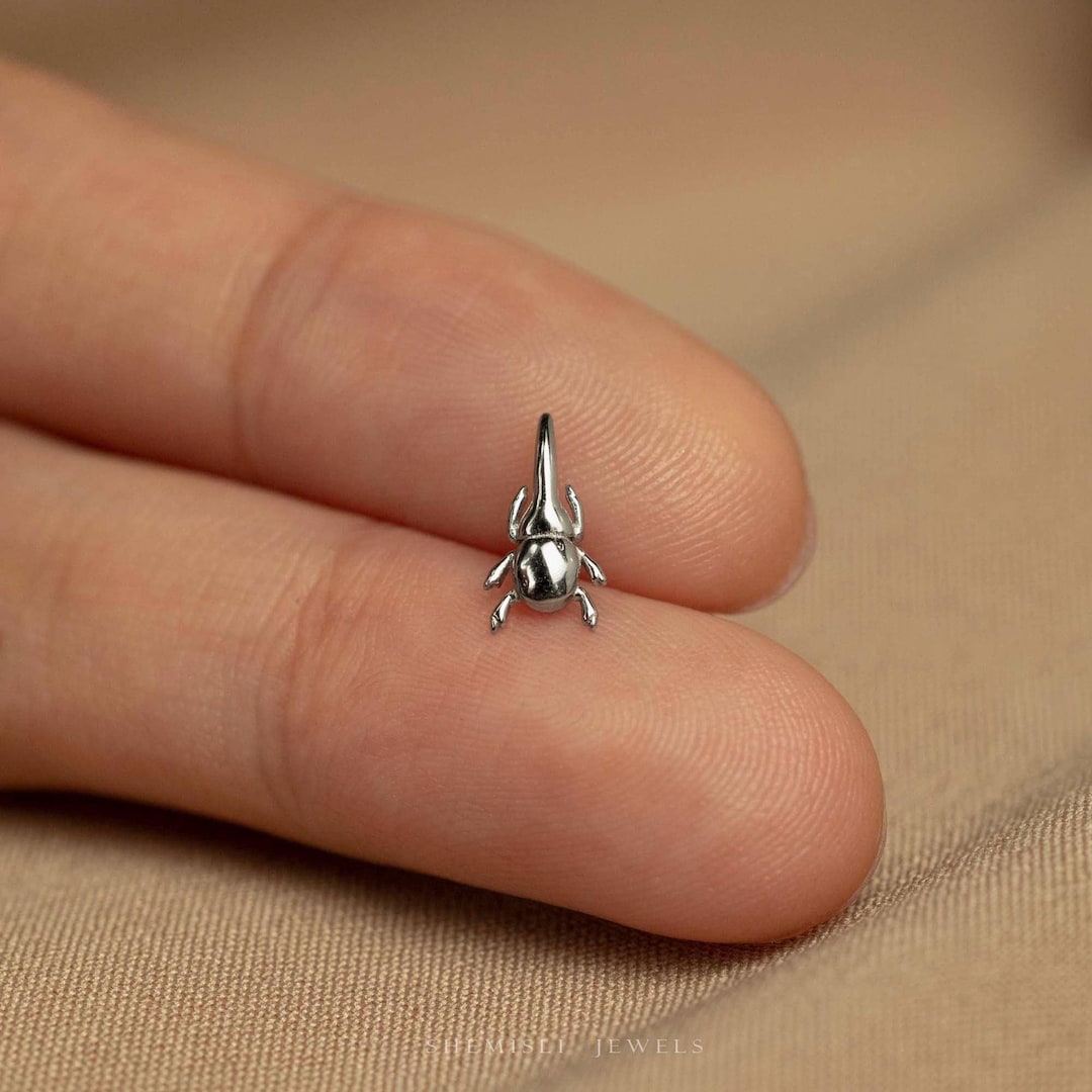 Tiny Hercules Beetle Threadless Flat Back Earring, 20,18,16ga, 5-10mm ...