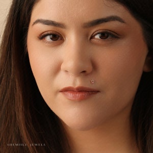 Tiny Pink Flower Threadless Flat Back Lip Labret Stud, 18,16ga, 6-10mm ...