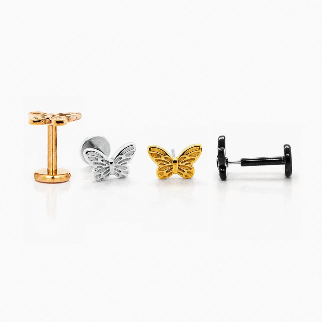 Butterfly Stud, Threadless Flat Back Earring, Minimalist Style, A-SS921 ...