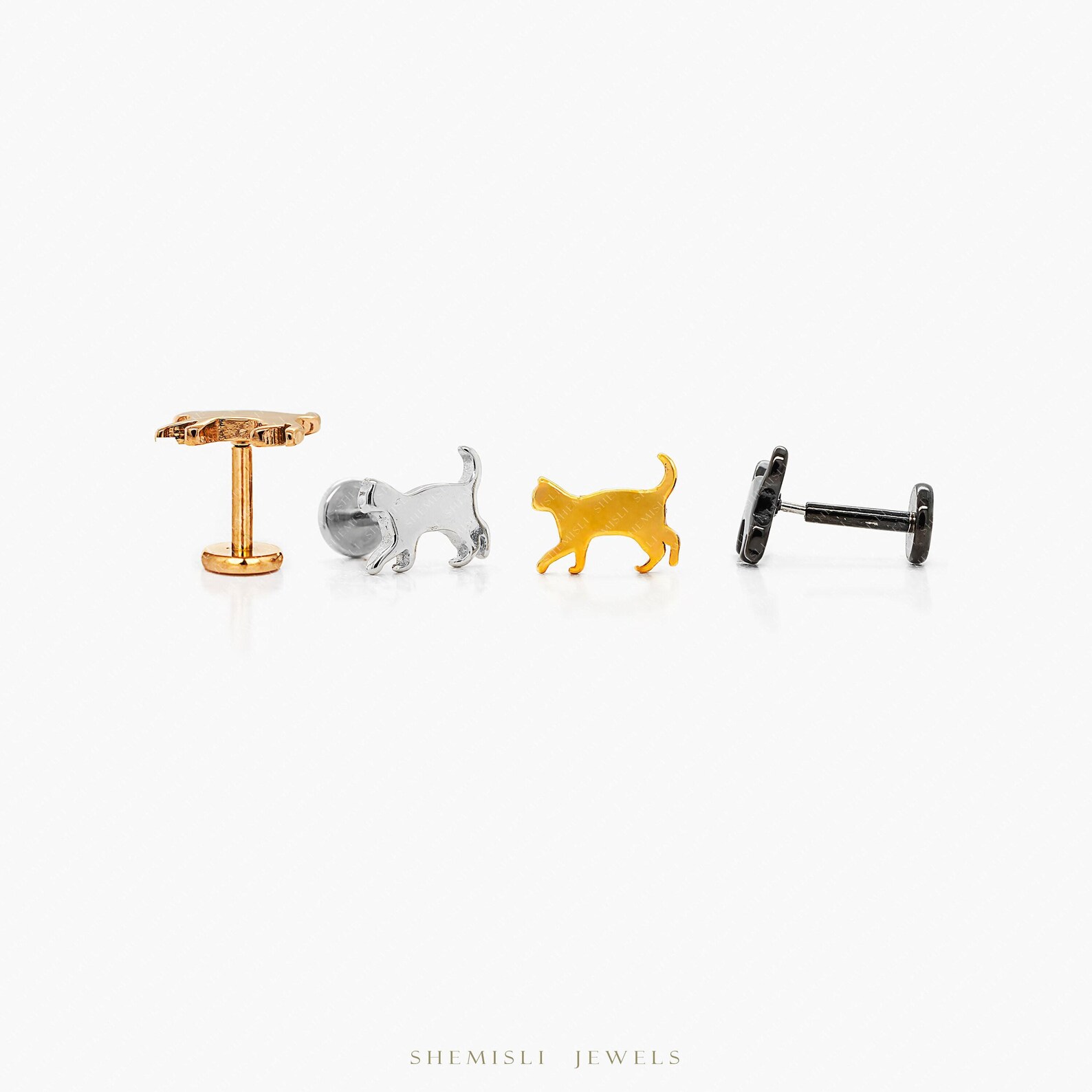 Walking Cat Nose Stud, Threadless Flat Back, Minimalist Style, A-SS991 ...