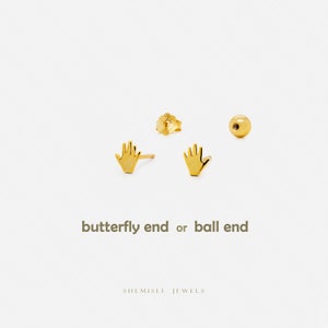 Tiny High Five Hand Sign Gesture Stud, Palm Earrings, Unisex, Gold ...