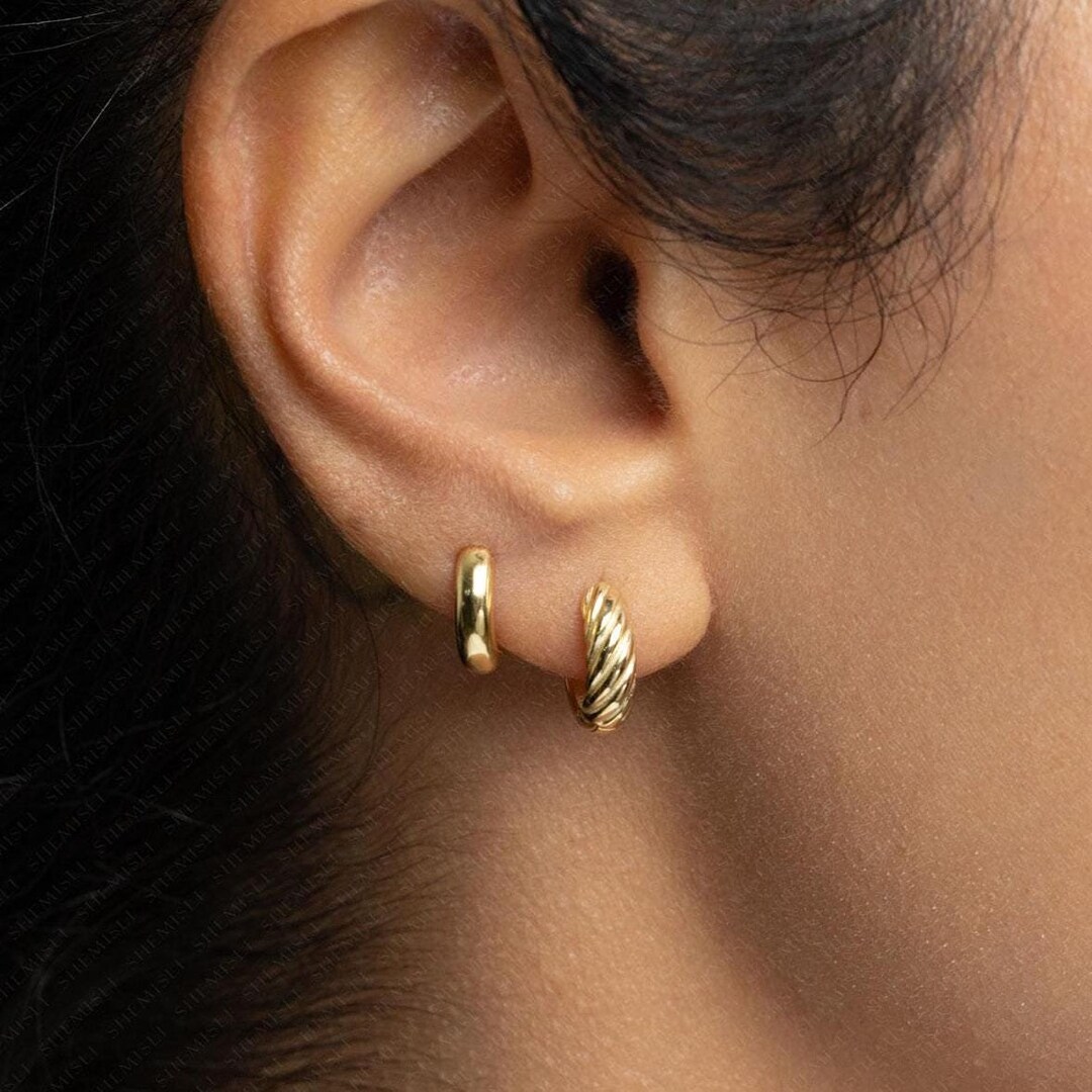 Everyday Twisted Hoop Huggies Earrings Stack Set, Unisex, Gold, Silver SHEMISLI SH328, SH315 - Etsy