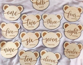Teddy Bear Milestone Cards | Wooden Hello World | Baby Shower Gift ...