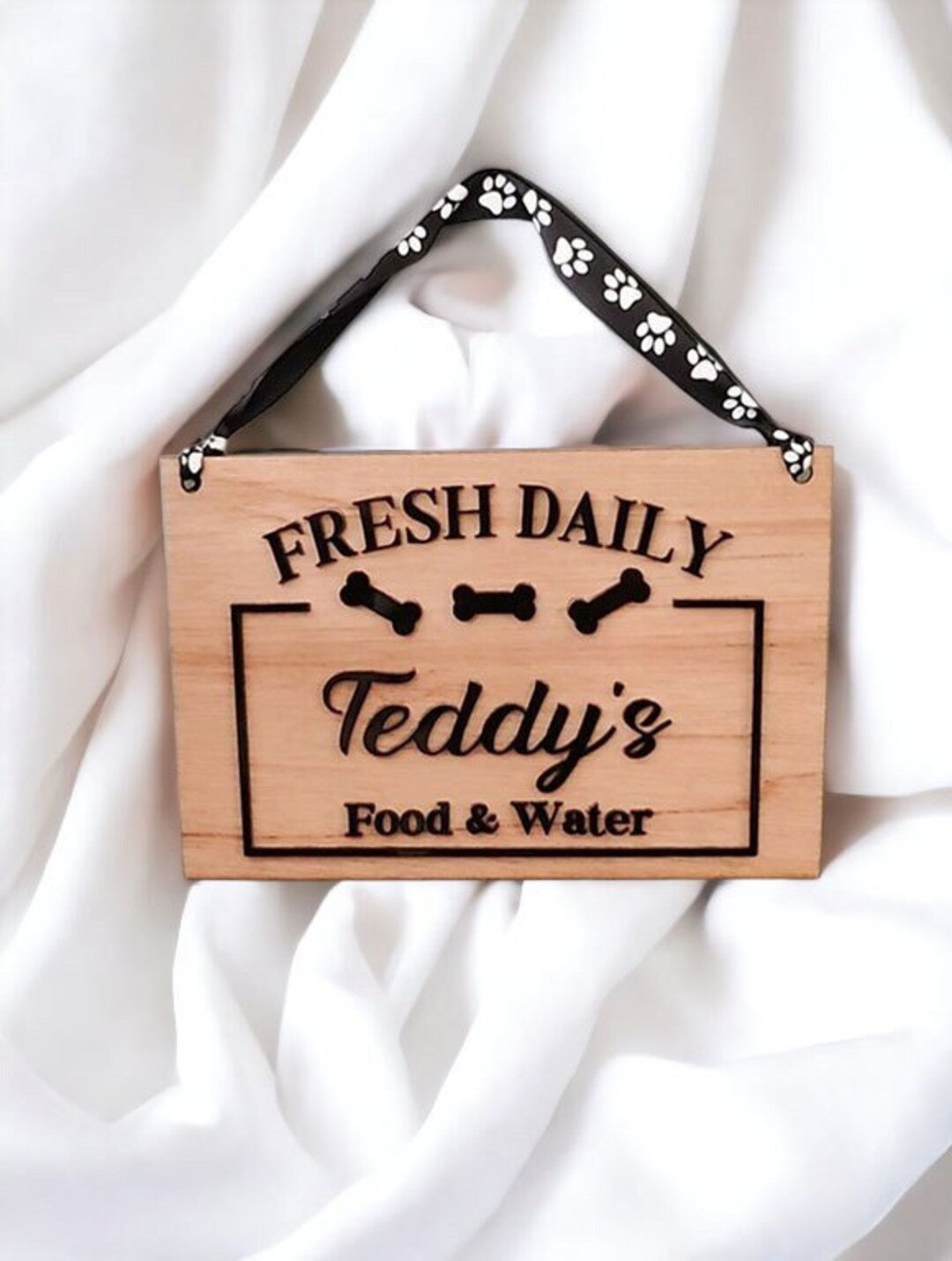 Custom Dog Diner Name Sign Maple Wood Bone Paw Ribbon Puppy - Etsy