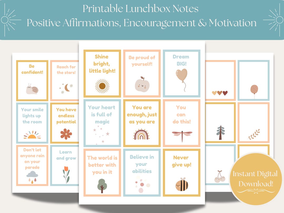 Printable Affirmation Lunchbox Notes for Kids & Loved Ones | Positive ...