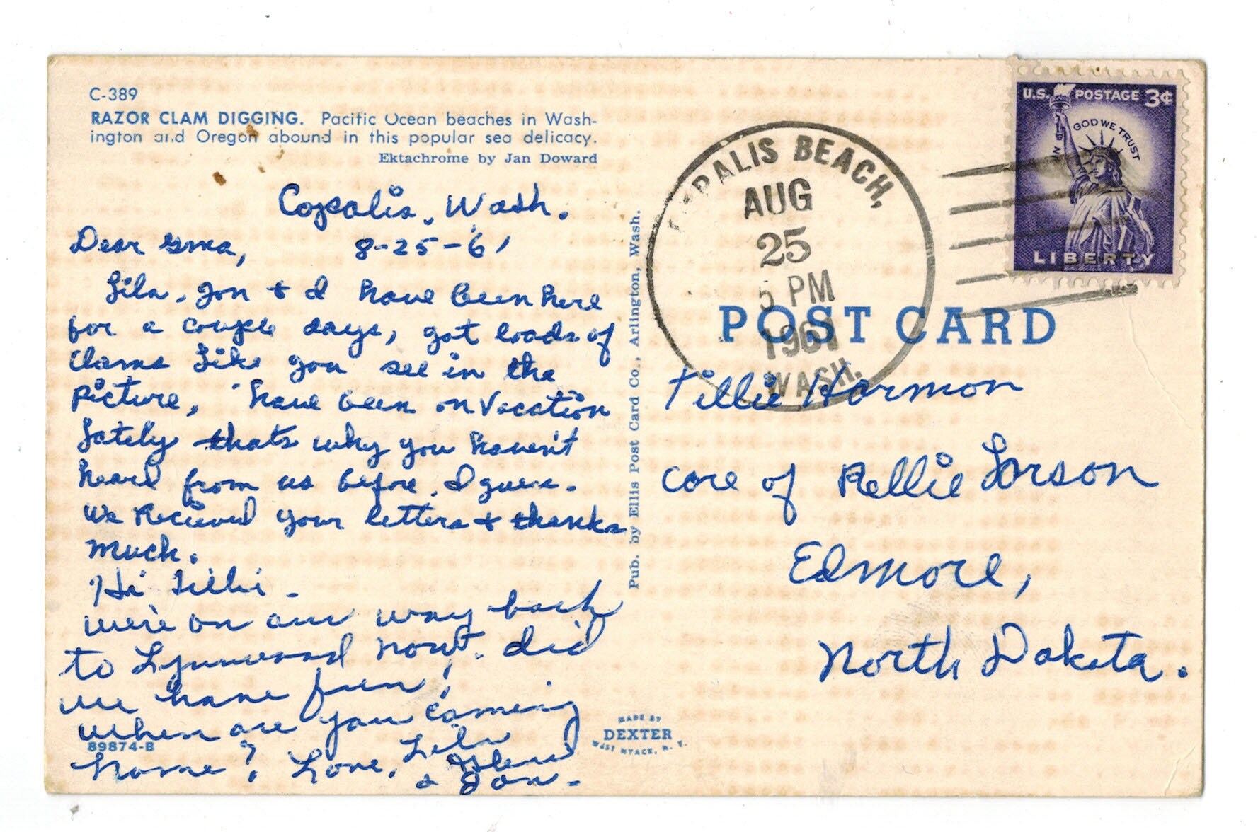 Vintage Pacific Coast Beaches Postcard Razor Clam Digging Postcards ...