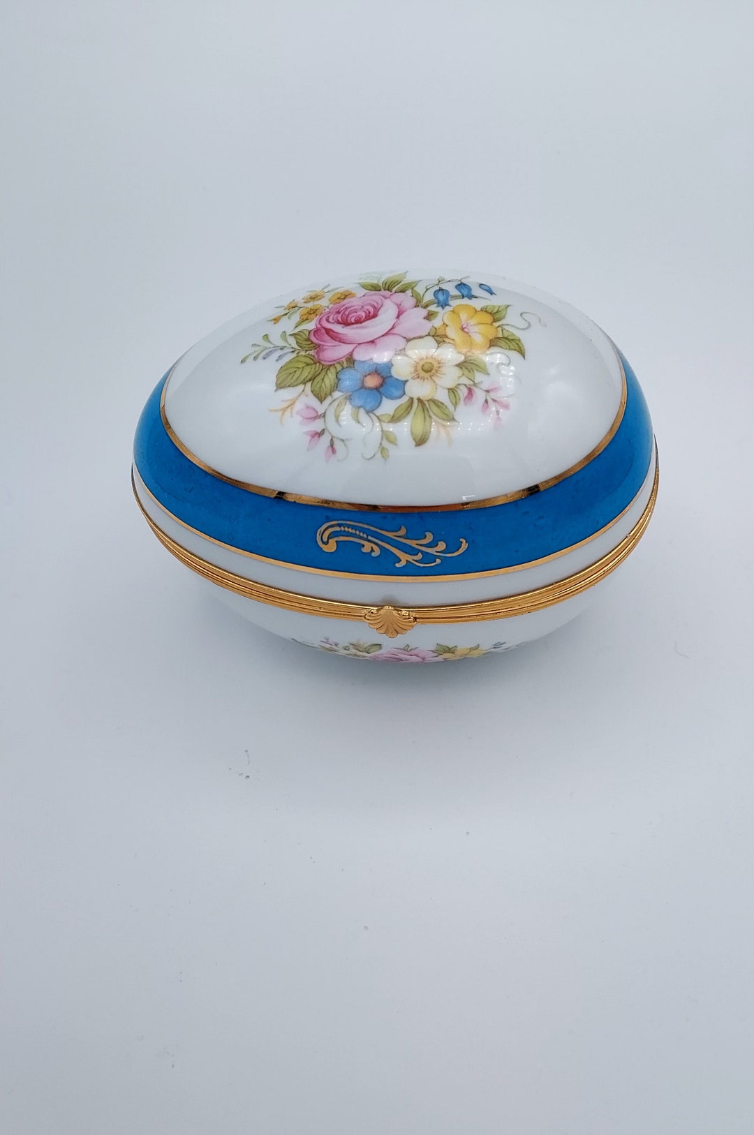 Limoges Egg Trinket Box Hand Painted Made in France Porcelain White ...