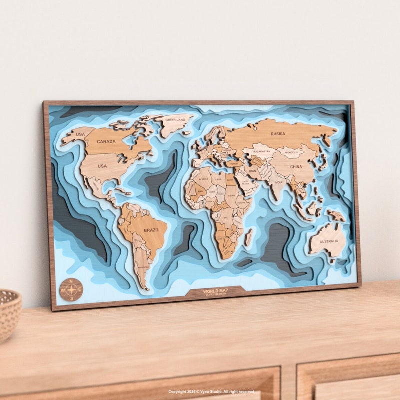 World Map 3d Layered - Etsy