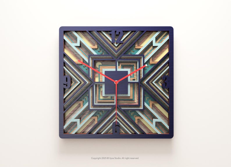 3D Geometric Wall Clock SVG | Layered Laser Cut Wall Art File ...