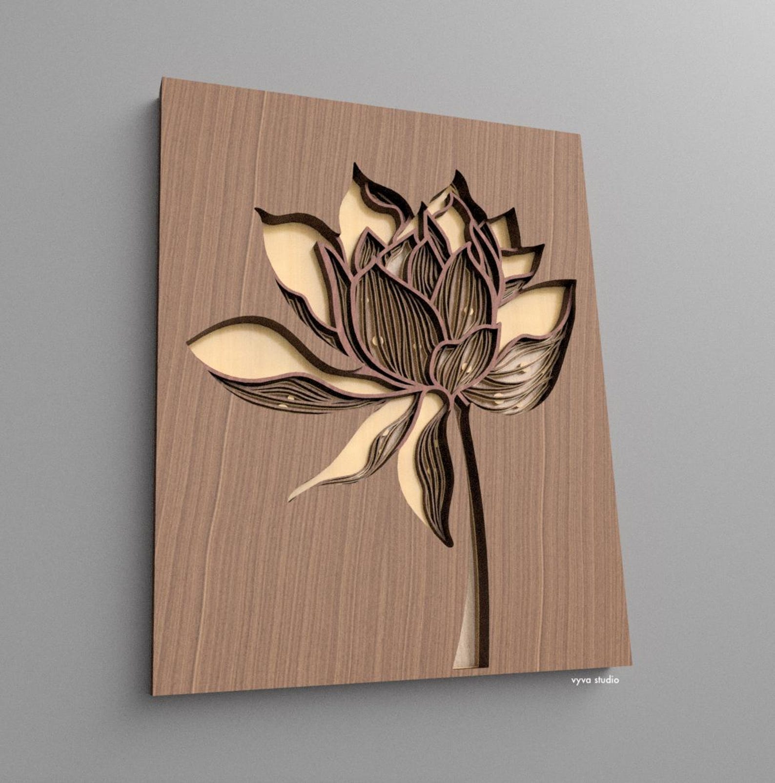The Lotus Flower | 3D Multilayer Laser Cut File | Floral Wood Wall Art ...