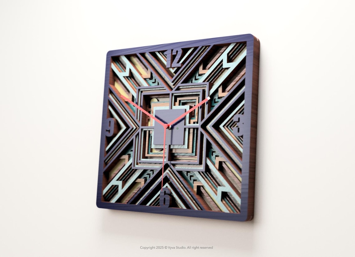 3D Geometric Wall Clock SVG | Layered Laser Cut Wall Art File ...