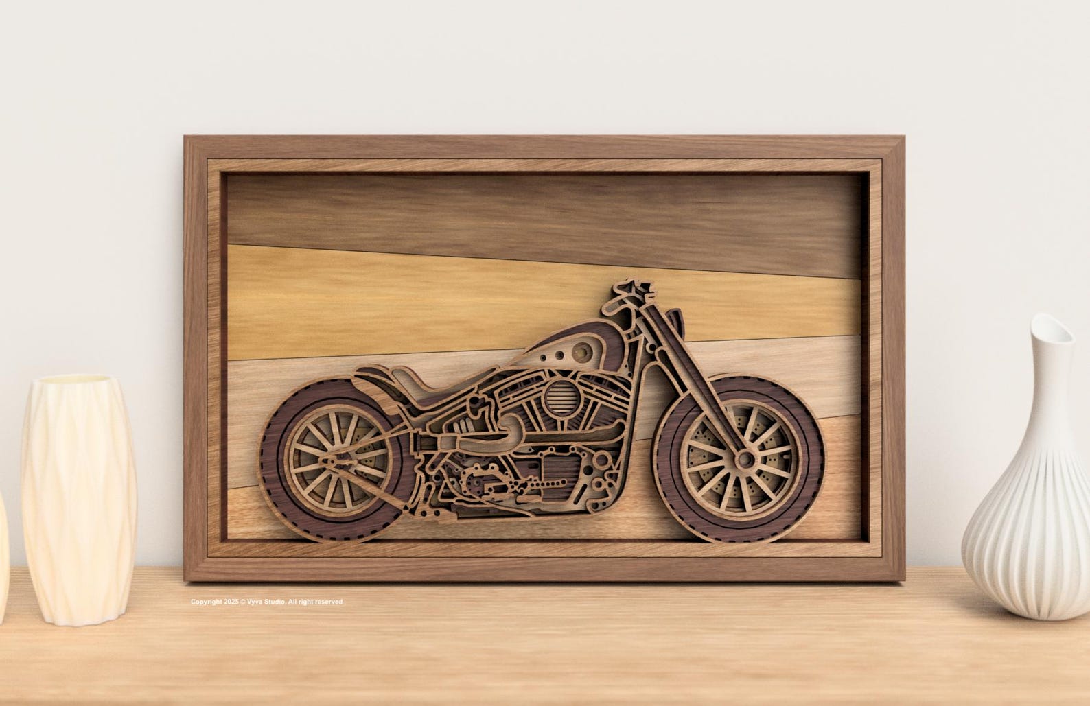 3D Layered Chopper Motorcycle Laser Cut File | Vintage Cruiser Wall Art ...