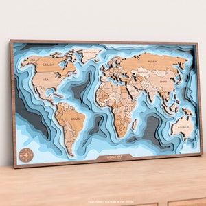 3D World Map | Laser Cutting Files for Creating Multilayered Wall Art ...