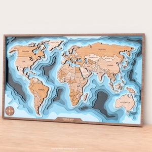 3D World Map | Laser Cutting Files for Creating Multilayered Wall Art ...