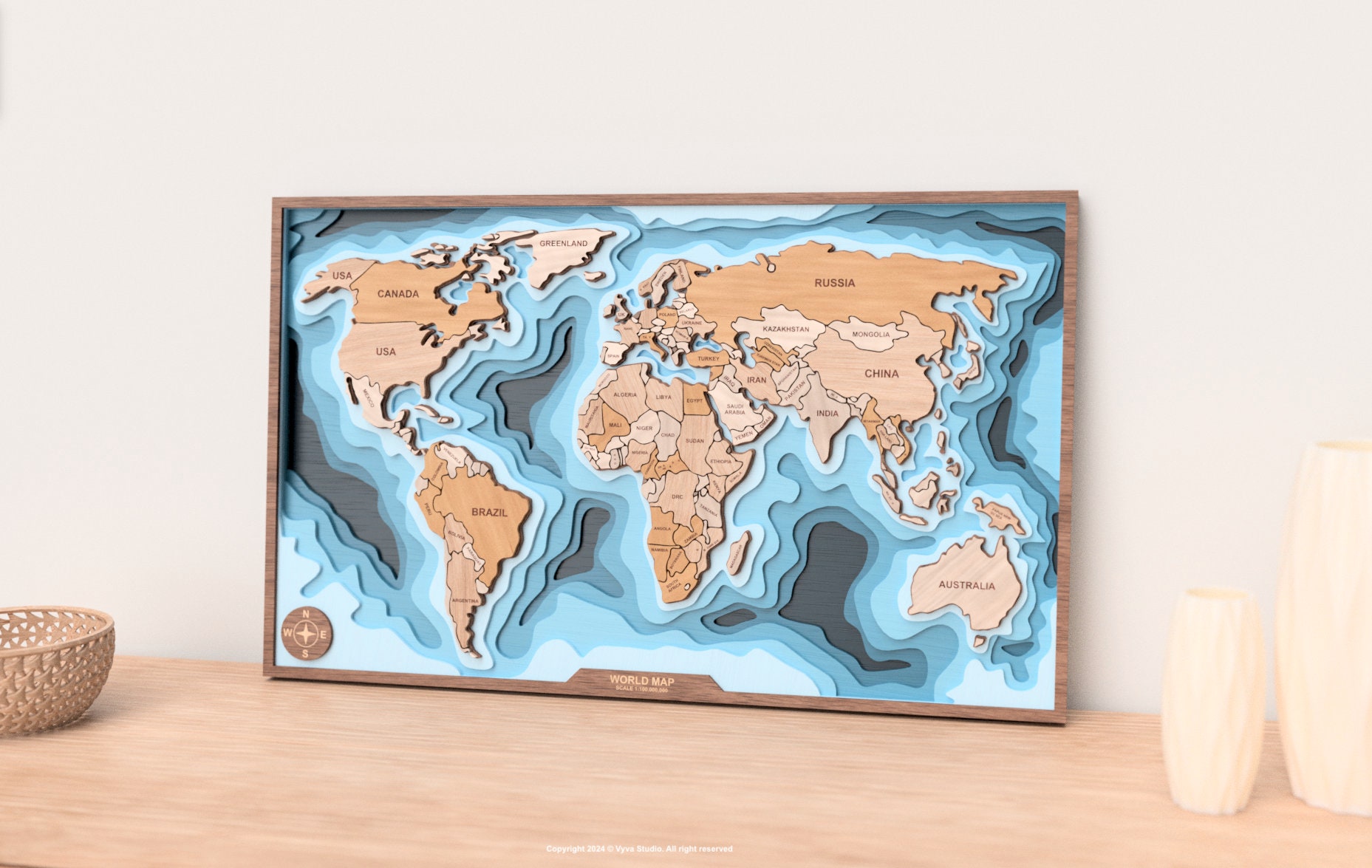 3D World Map | Laser Cutting Files for Creating Multilayered Wall Art ...