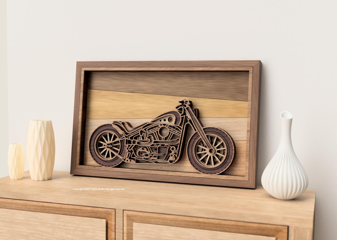 3D Layered Chopper Motorcycle Laser Cut File | Vintage Cruiser Wall Art ...