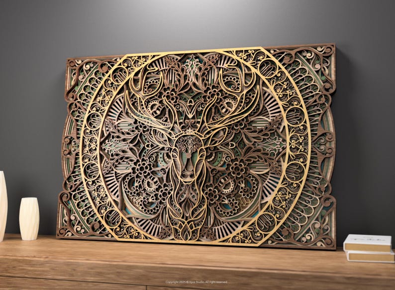 3D Layered Stag Laser Cut File: Mandala Deer Wall Art SVG (digital ...