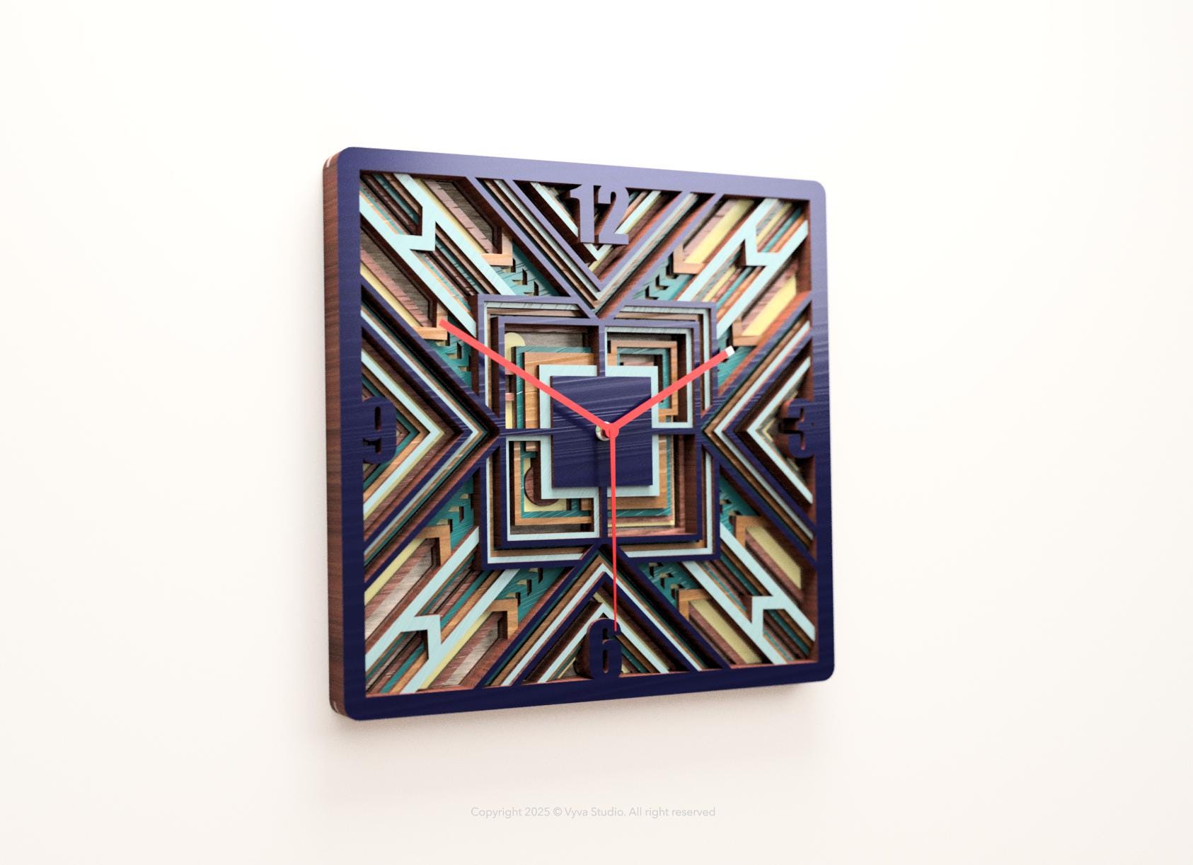 3D Geometric Wall Clock SVG | Layered Laser Cut Wall Art File ...