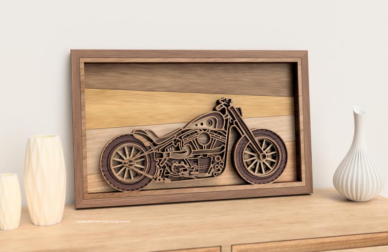 3D Layered Chopper Motorcycle Laser Cut File | Vintage Cruiser Wall Art ...