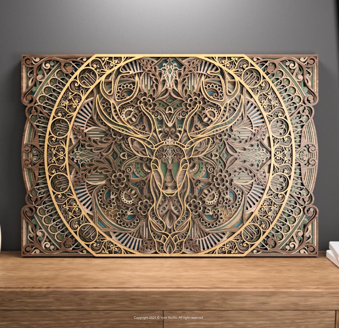 3D Layered Stag Laser Cut File: Mandala Deer Wall Art SVG (digital ...