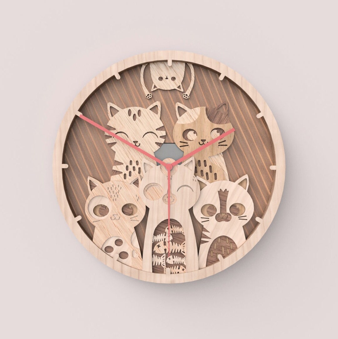 Ginger Gang Clock – 3D Layered Cat Wall Clock SVG | Cute Laser Cut ...