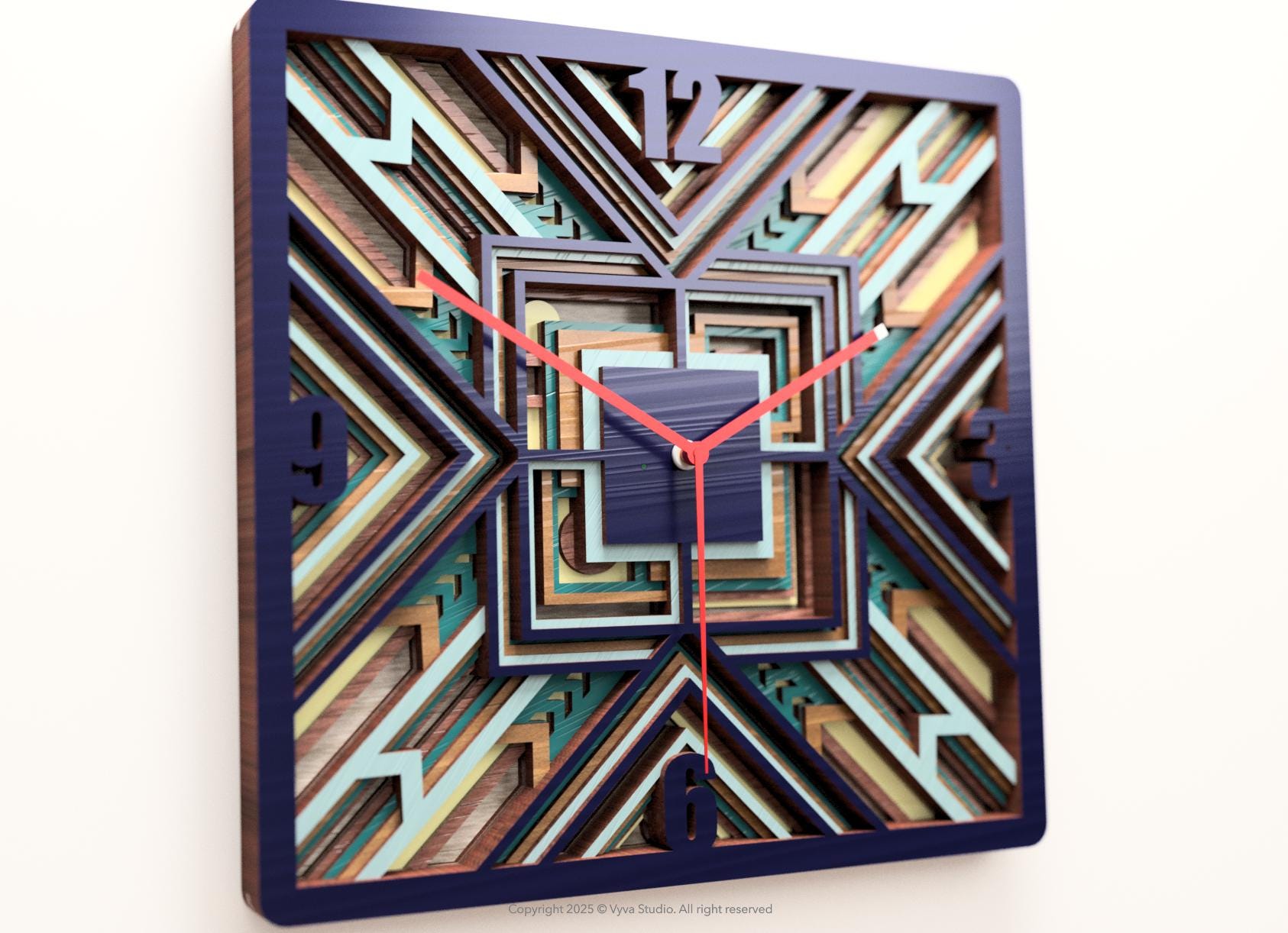 3D Geometric Wall Clock SVG | Layered Laser Cut Wall Art File ...