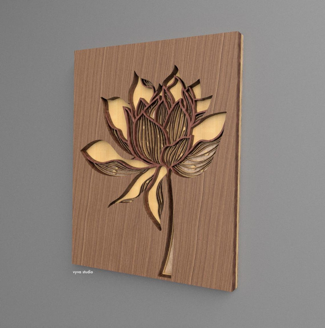 The Lotus Flower | 3D Multilayer Laser Cut File | Floral Wood Wall Art ...