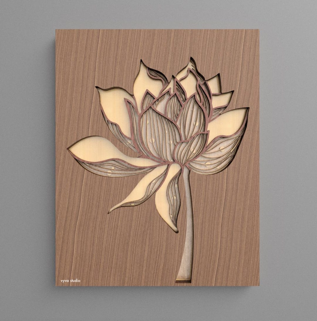 The Lotus Flower | 3D Multilayer Laser Cut File | Floral Wood Wall Art ...