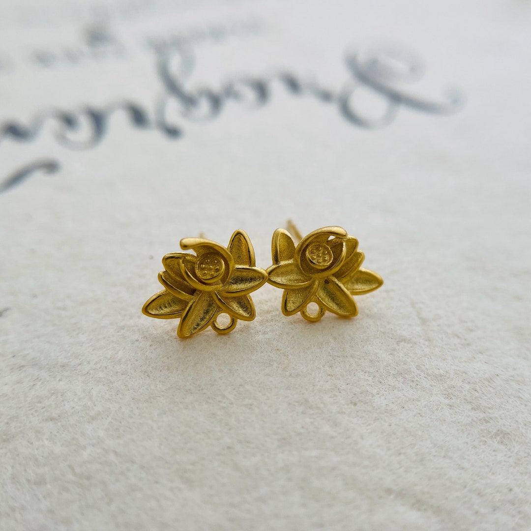 Gold Over Sterling Silver Lotus Post Earrings With Loop / 9x10mm - Etsy