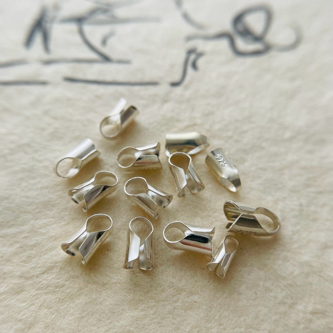 10 of Sterling Silver Crimp End Cap, Crimp Ends, Cord Ends for Leather ...