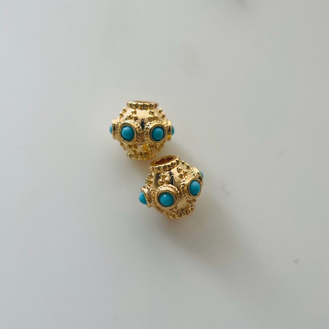 2pc Gold Plated Turquoise Barrel Beads (9*11mm/hole 3mm) - Etsy