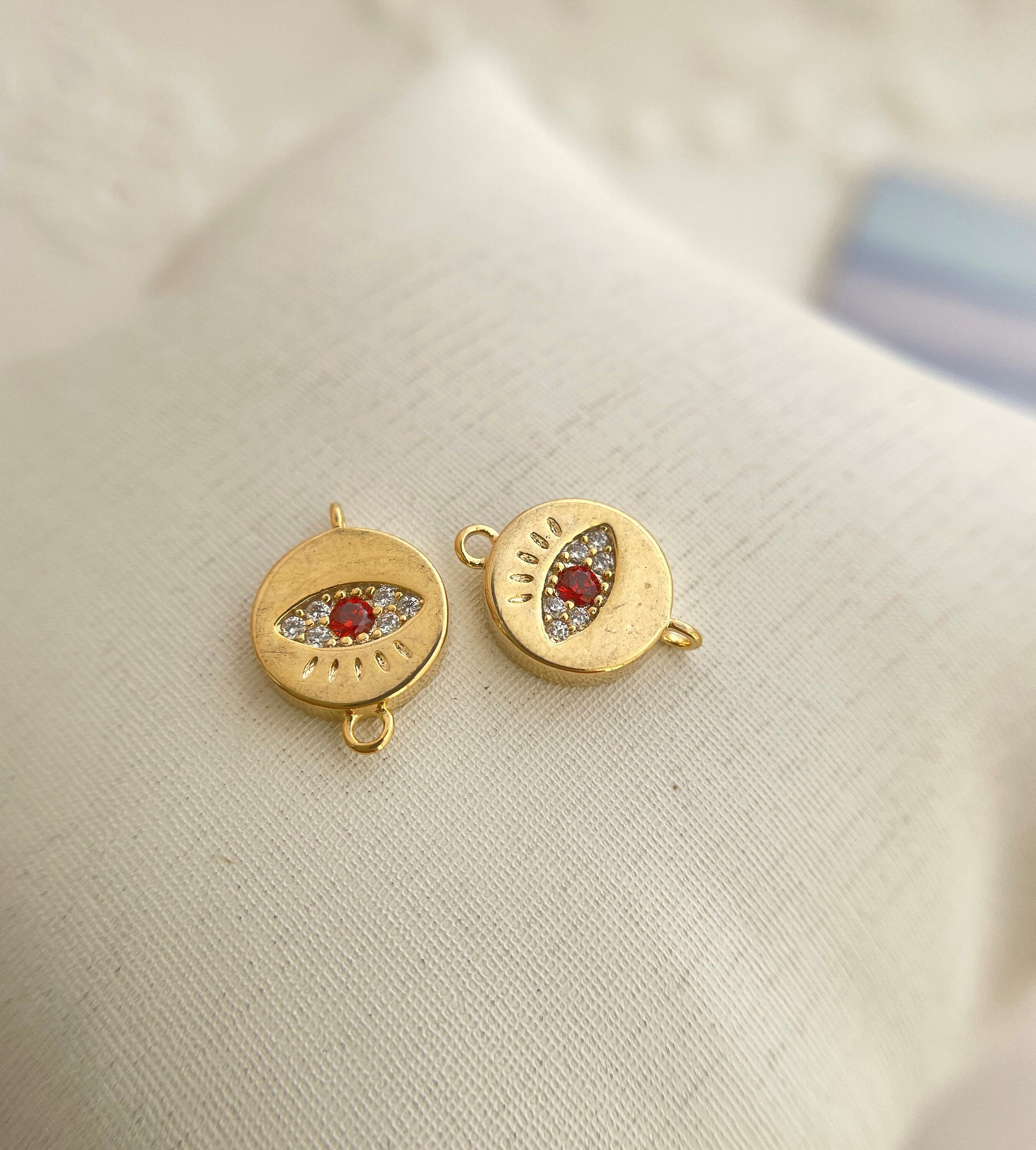 Set of 2 Delicate Crystal Brass Eye Charm 8mmx12mm - Etsy UK