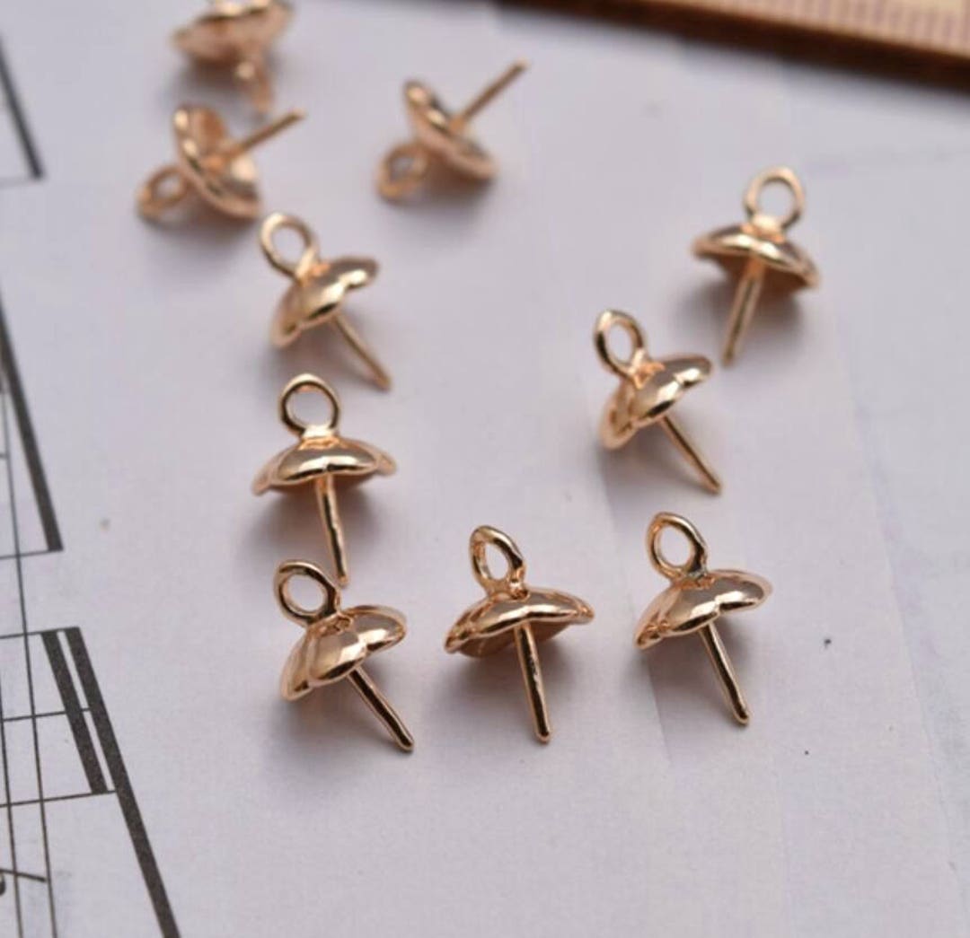 10 of Gold Peg Bail Caps for Half Drilled Pearls or Beads 3mm/5mm - Etsy