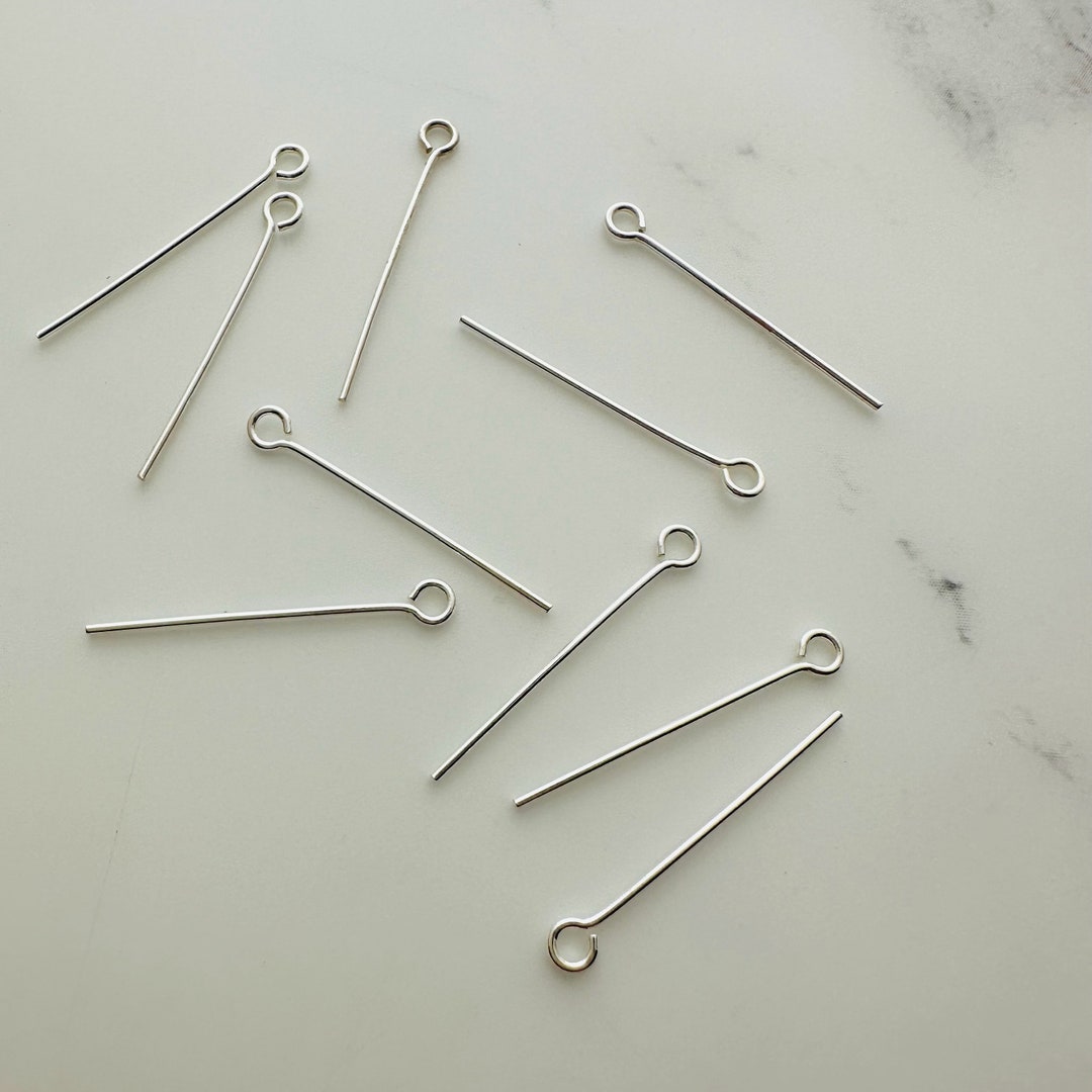 10 Pcs - Sterling Silver Eye Pins / 20mm / 30mm / 40mm / 24 Gauge ...