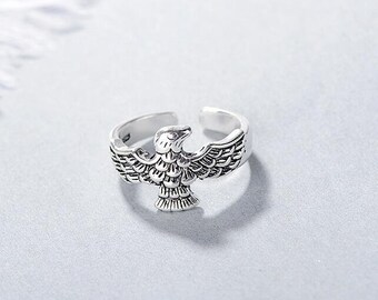 Skull Ring 925 Sterling Silver Wrap Eagle Ring Adjustable - Etsy