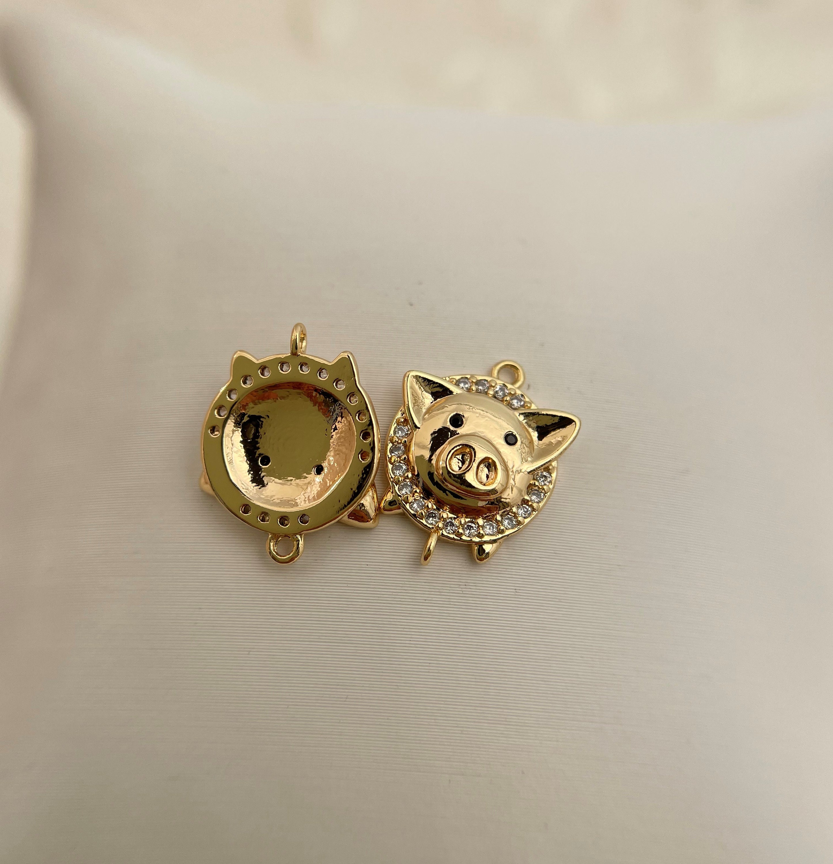 2 of 14k Gold Filled Delicate Cubic Pig Charm With 2 Loops - Etsy